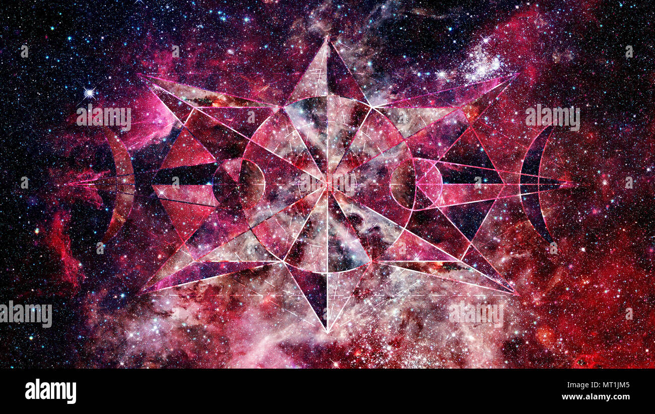 Abstract cosmos geometric background with polygons, triangles, stars ...
