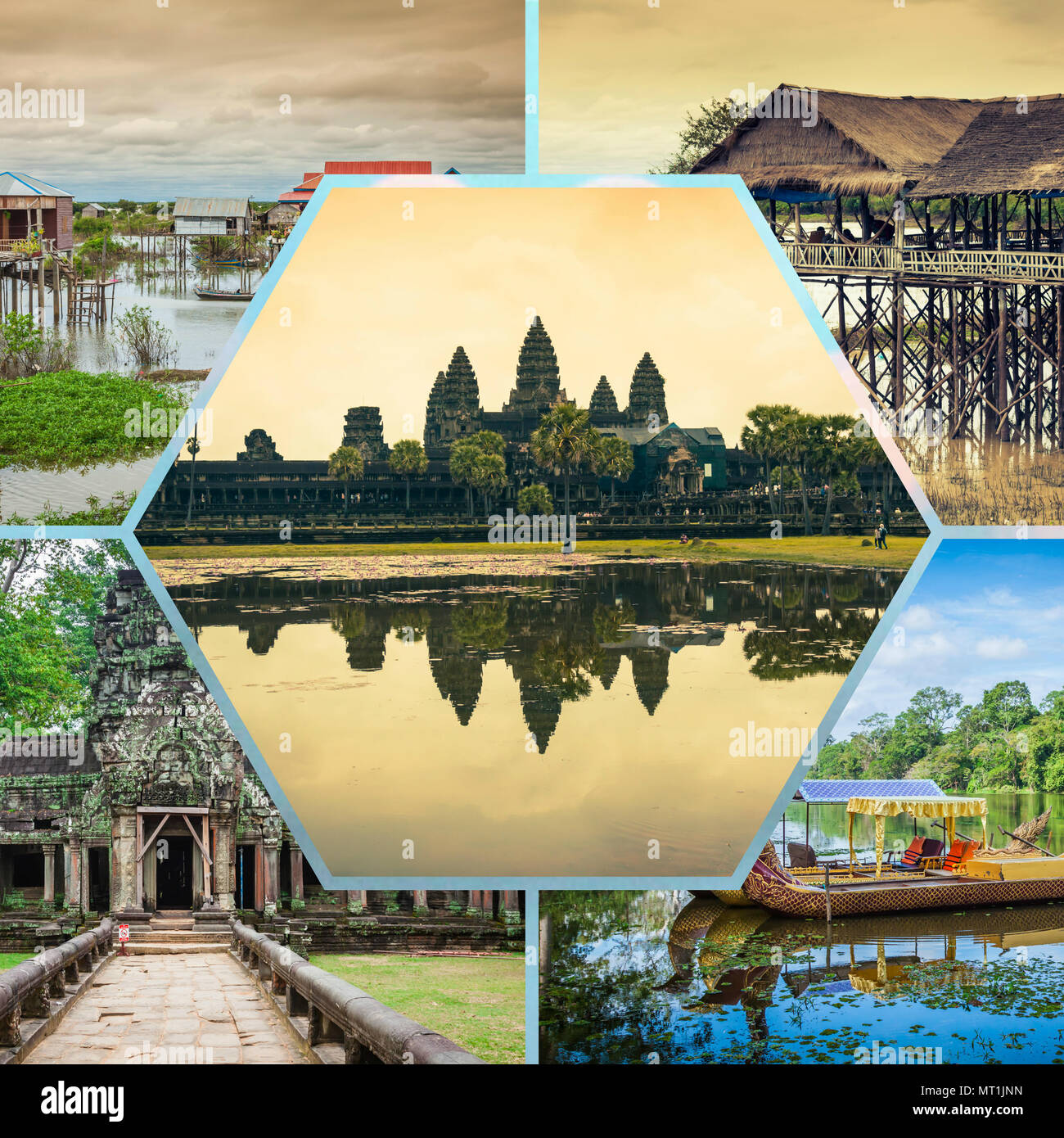 Collage of Cambodia and the stone faces. Collage of Cambodia and the ...
