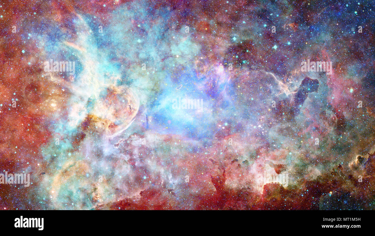 Colored nebula and open cluster of stars in the universe. Elements of ...