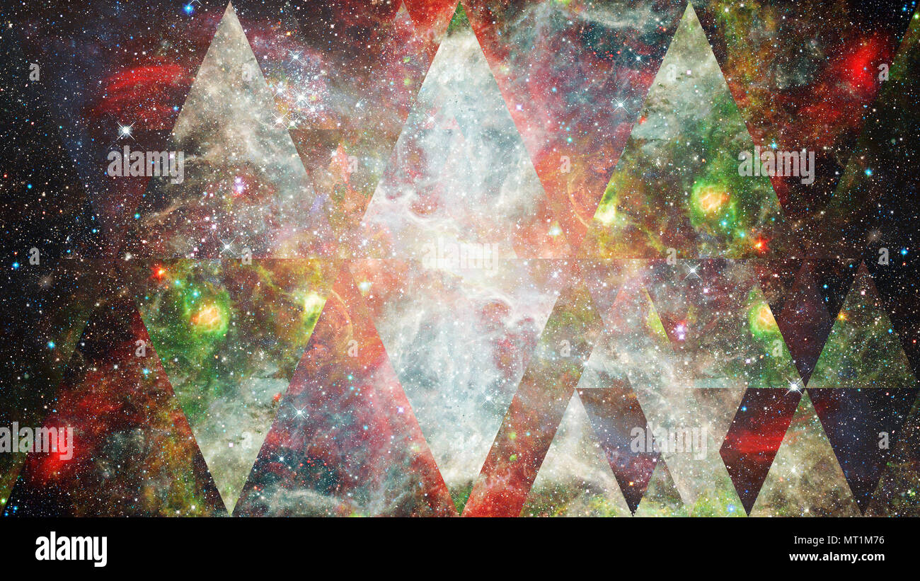 Universe, nebula, galaxy and the sacred geometry collage. Abstract ...