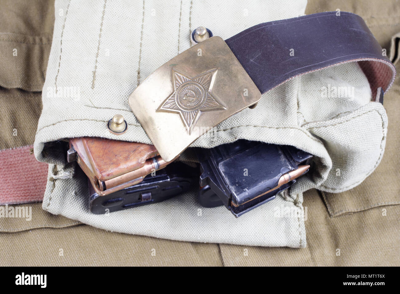 vintage buckle on USSR Soviet Army khaki uniform background Stock Photo ...