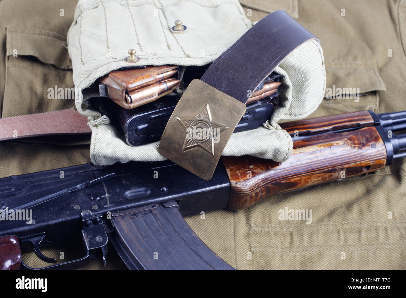 vintage buckle on USSR Soviet Army khaki uniform background Stock Photo ...