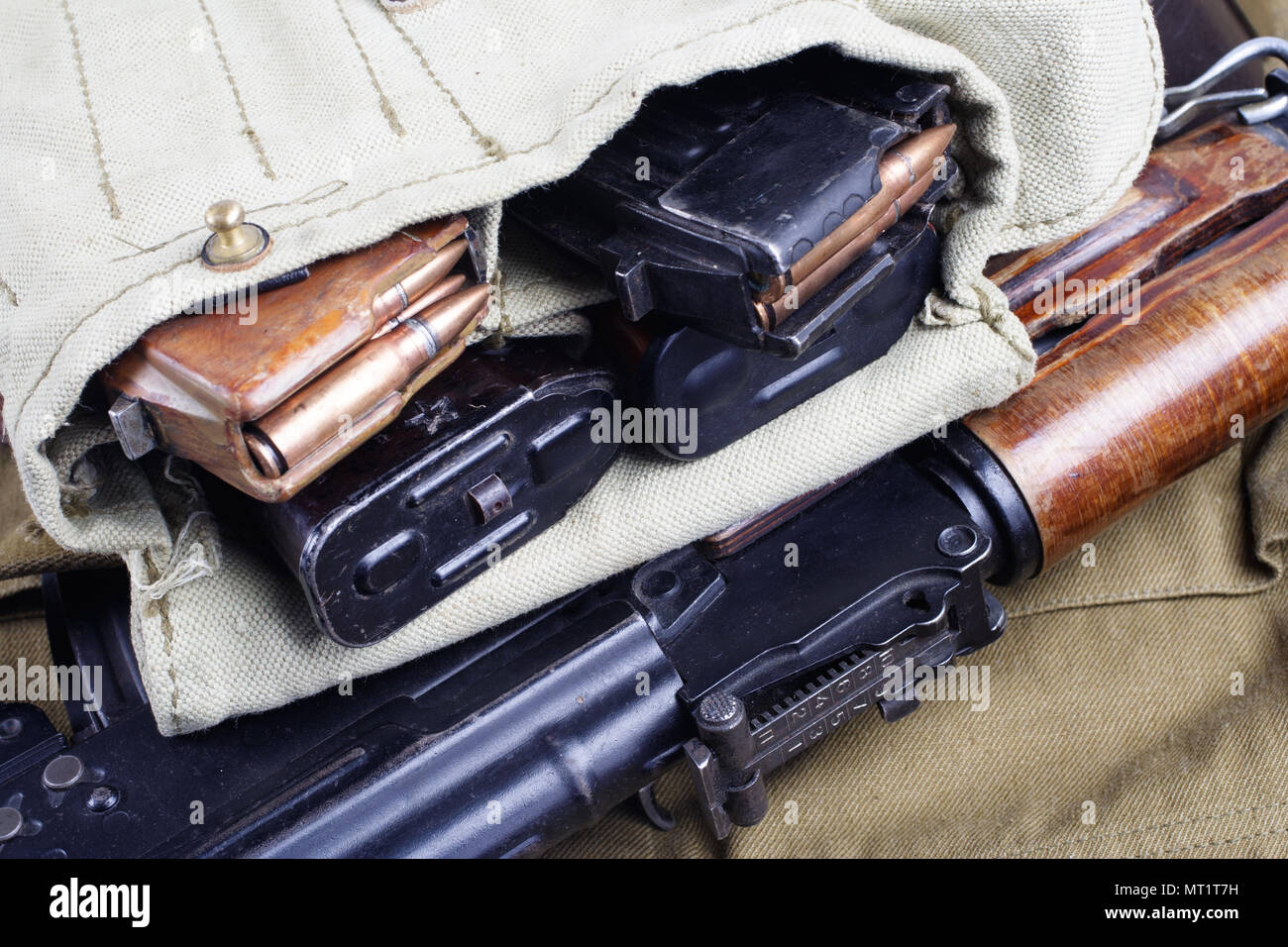 AK47 on USSR Soviet Army khaki uniform background Stock Photo - Alamy