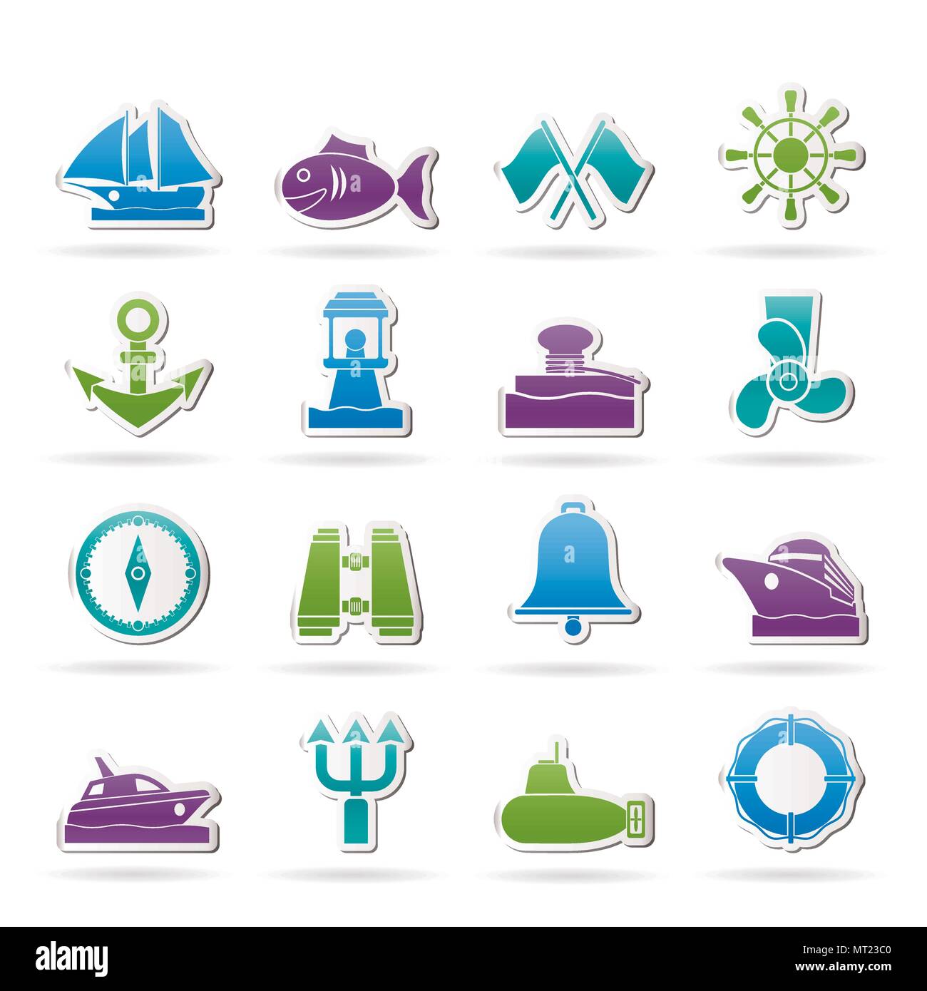 Marine, sea and nautical icons - vector icon set Stock Vector Image ...