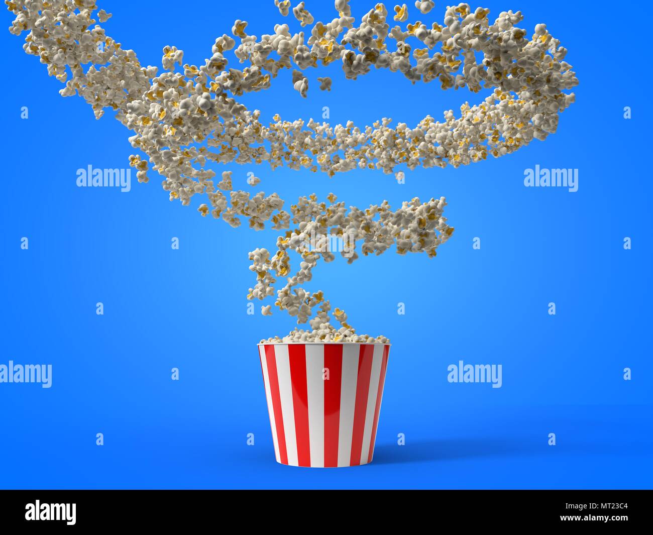 flow of popcorn filling a bucket. 3d illustration Stock Photo - Alamy
