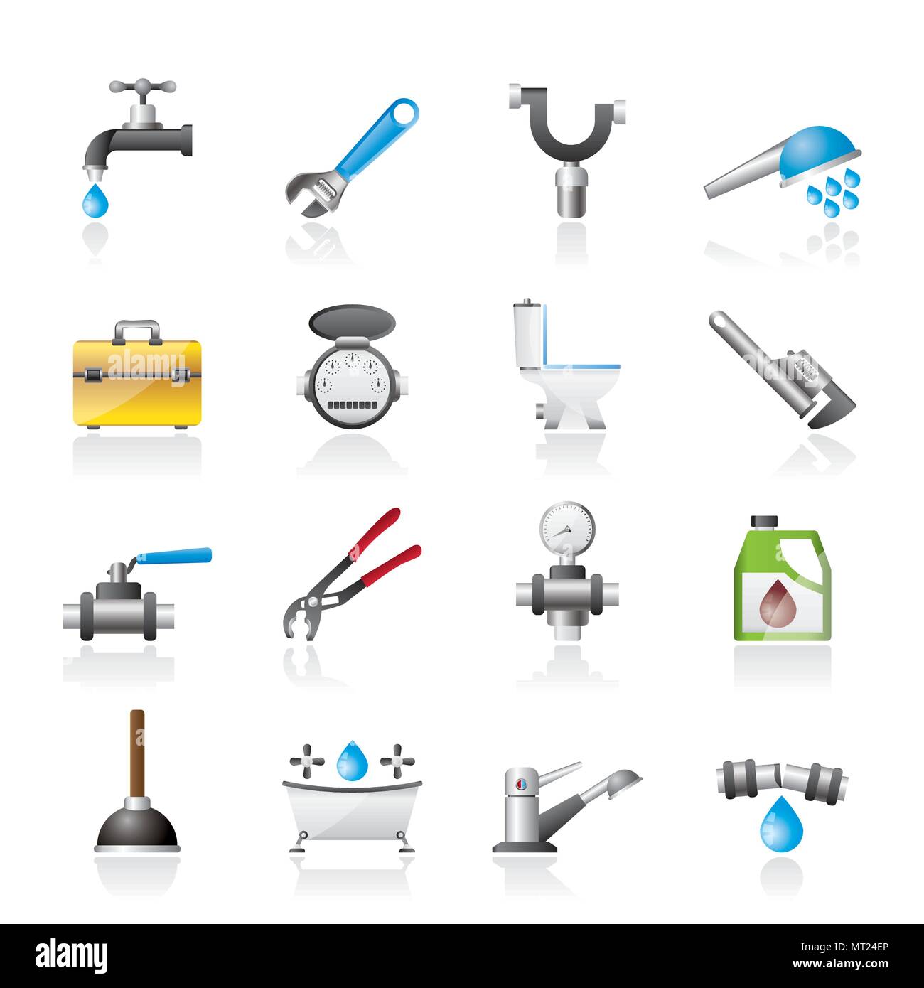 Plumbing objects and tools icons - vector icon set Stock Vector Image ...