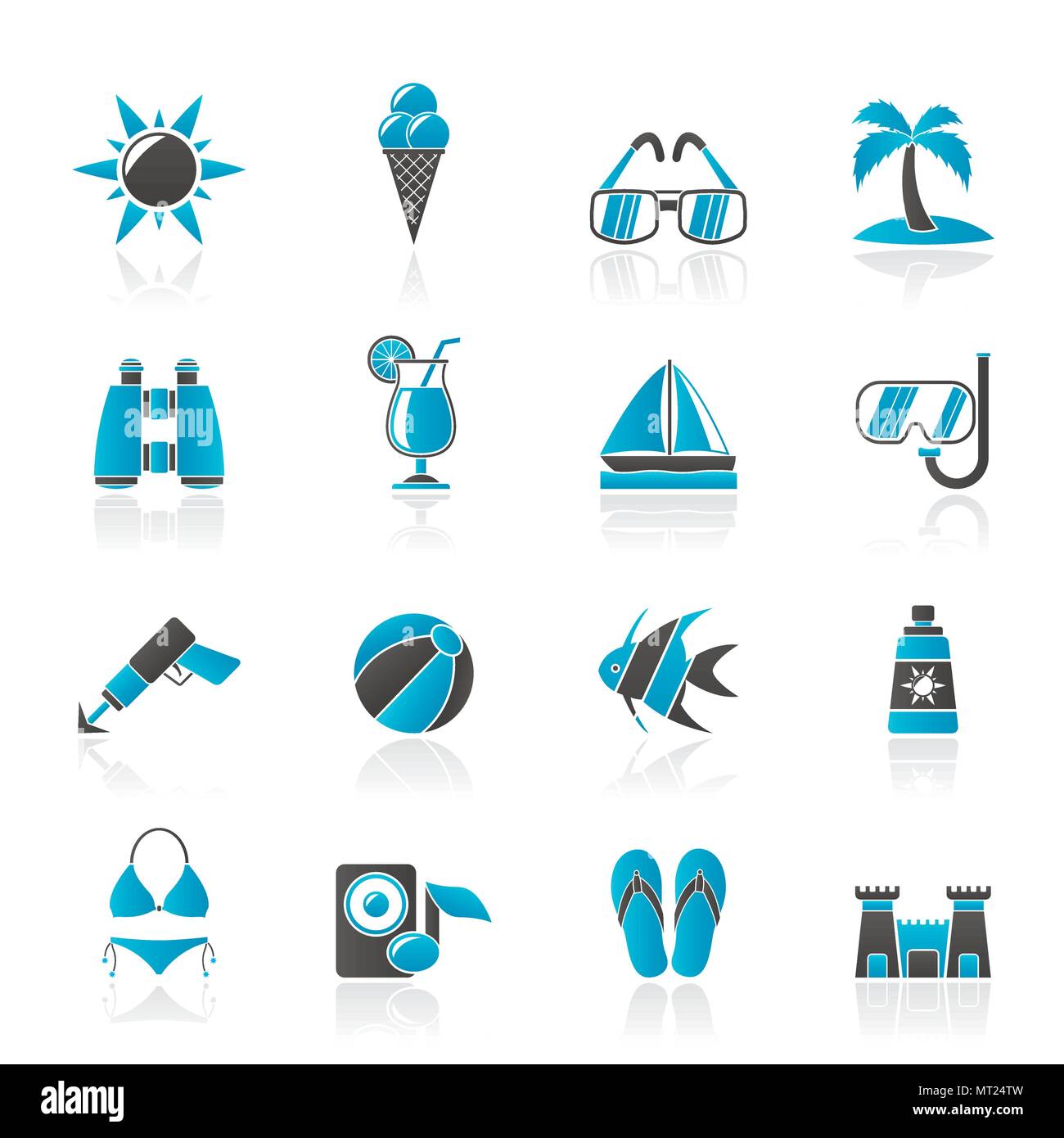 Tropic, Beaches and summer icons - vector icon set Stock Vector Image ...
