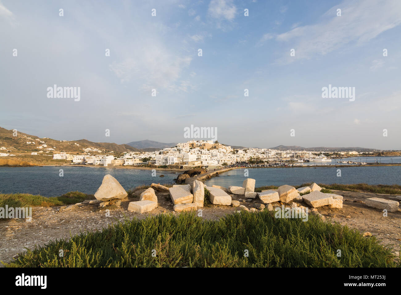 View over Naxos old town throught the ancient gate monument Portara at ...
