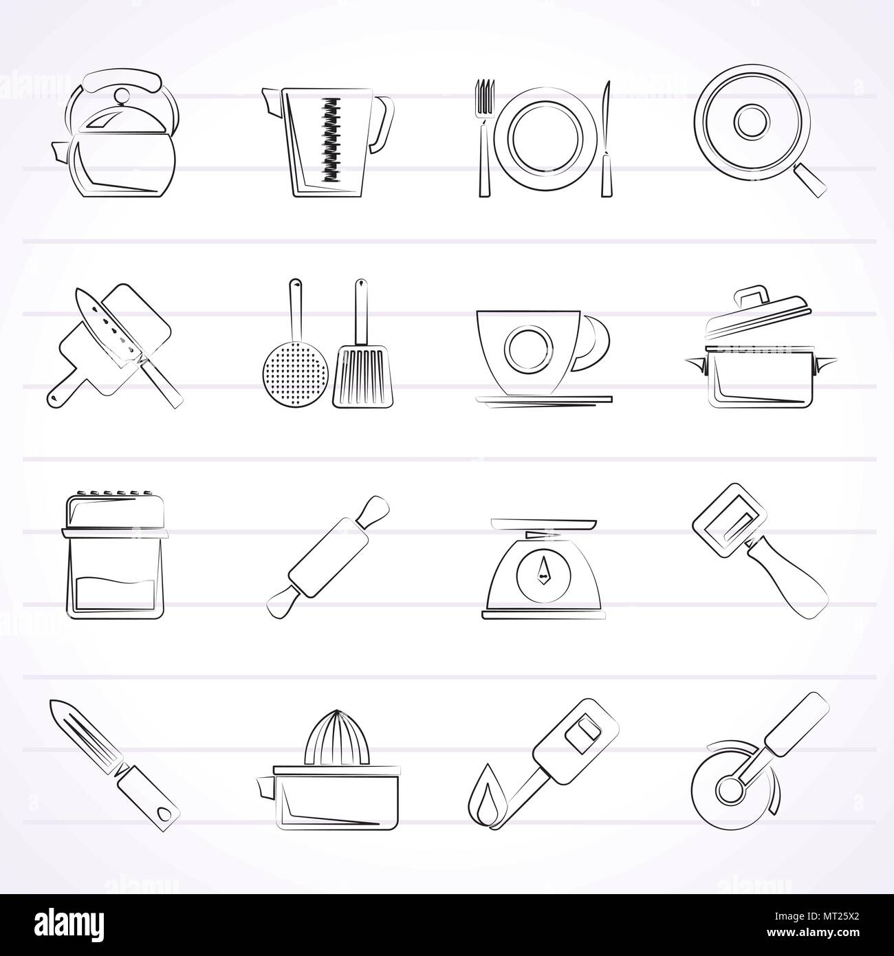 Kitchen gadgets and equipment icons - vector icon set Stock Vector ...