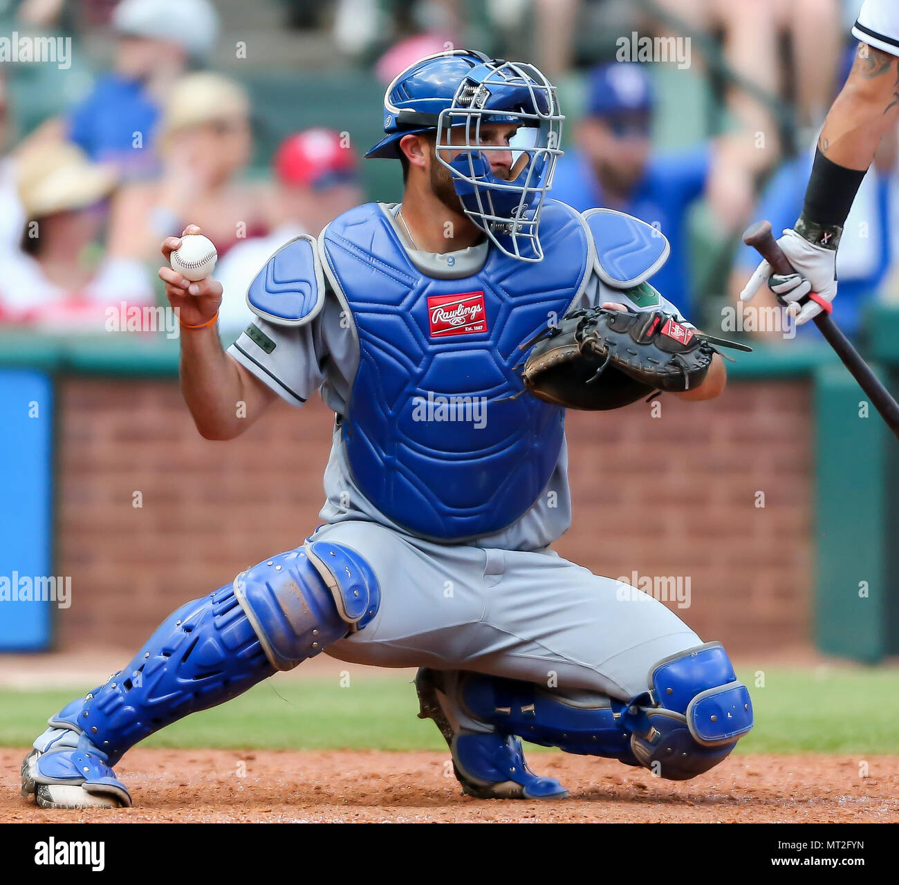 Arlington, Texas, USA. 27th May, 2018. Kansas City Royals catcher ...