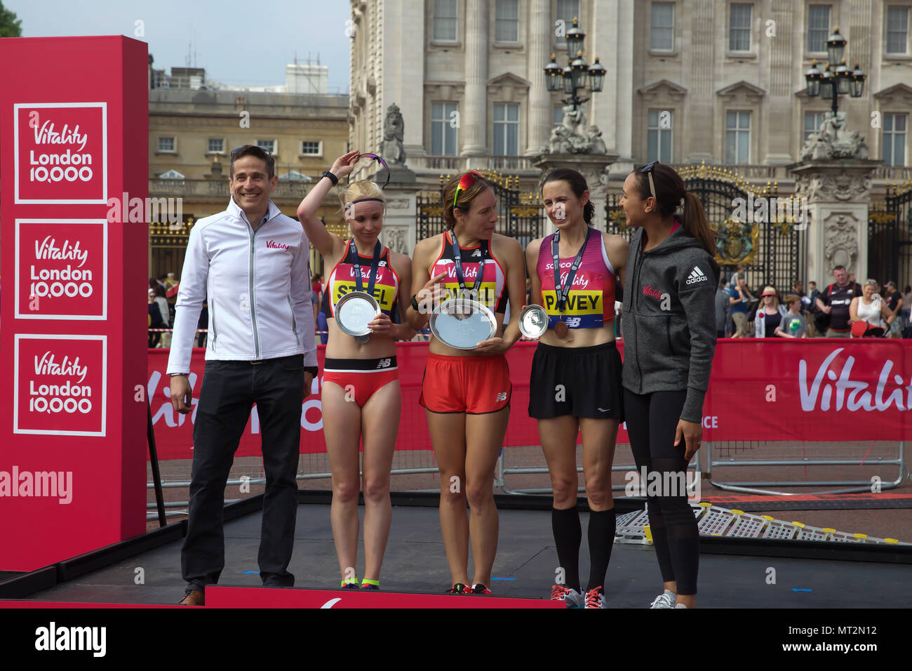 London,UK,28th May 2018,Gemma Steel, Steph Twell, and Joanne Pavey pose ...