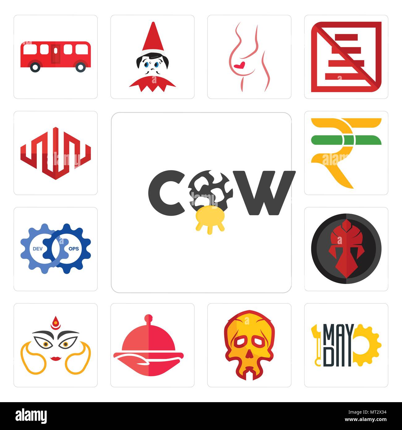 Set Of 13 simple editable icons such as cow, mayday, skull, foodora ...