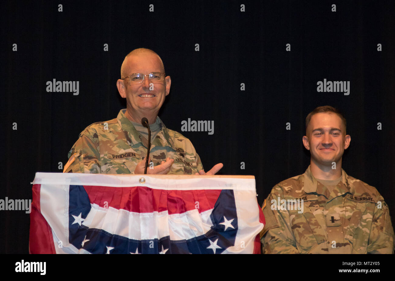 State Command Sgt. Maj. Tonny Pridgen speaks at the deployment ceremony ...