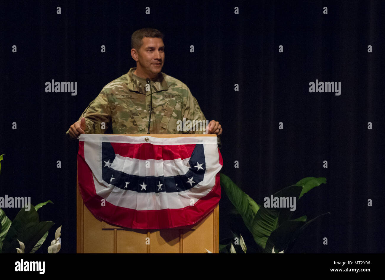 Col. Marc Neely, Commander of the 31st CBRN Brigade, speaks at the ...