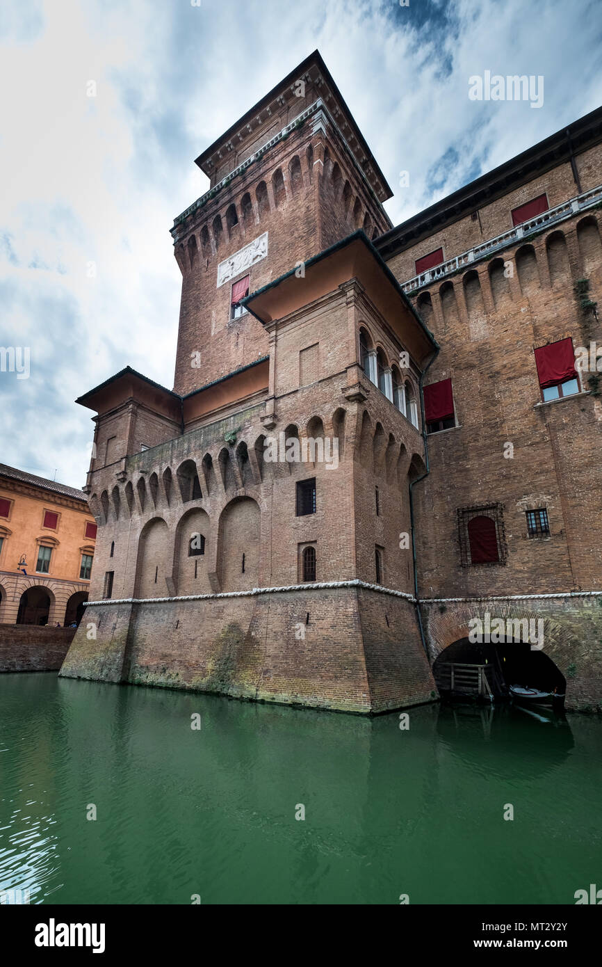 FERRARA, ITALY - Castello (Castle) Estense, a four towered fortress ...