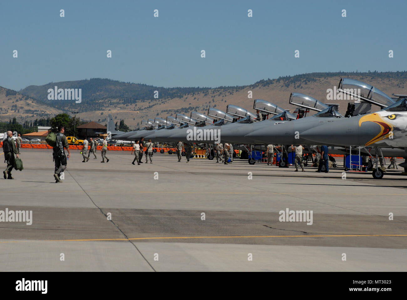 F-15 pilots step to their aircraft during the Sentry Eagle Open House ...