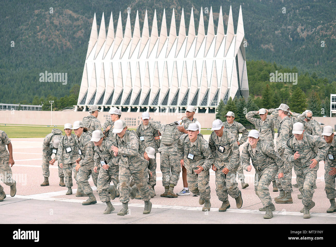 Basic cadets run on the U.S. Air Force Academy's terrazzo in Colorado ...