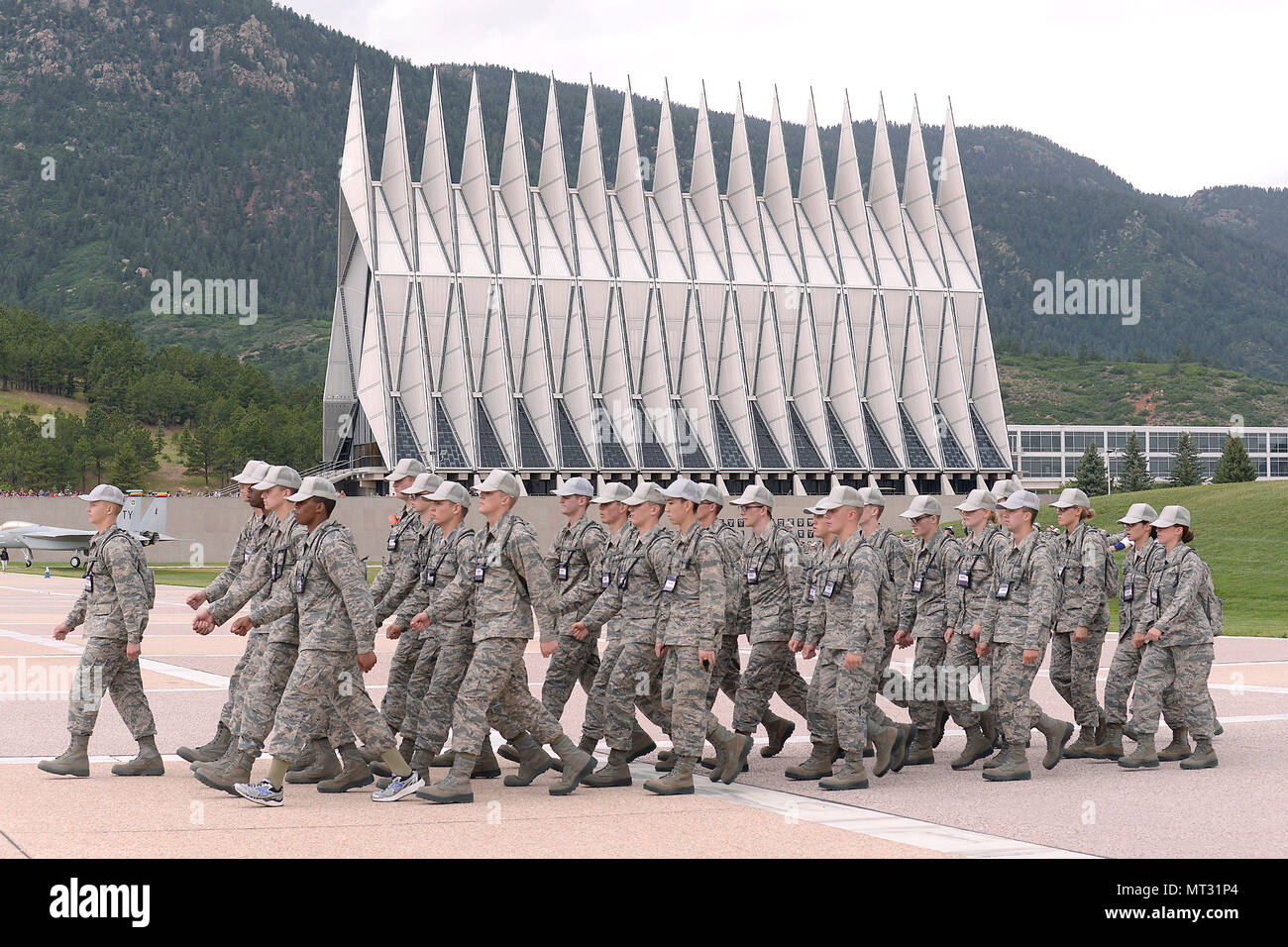 Basic cadets march on the U.S. Air Force Academy's terrazzo in Colorado ...