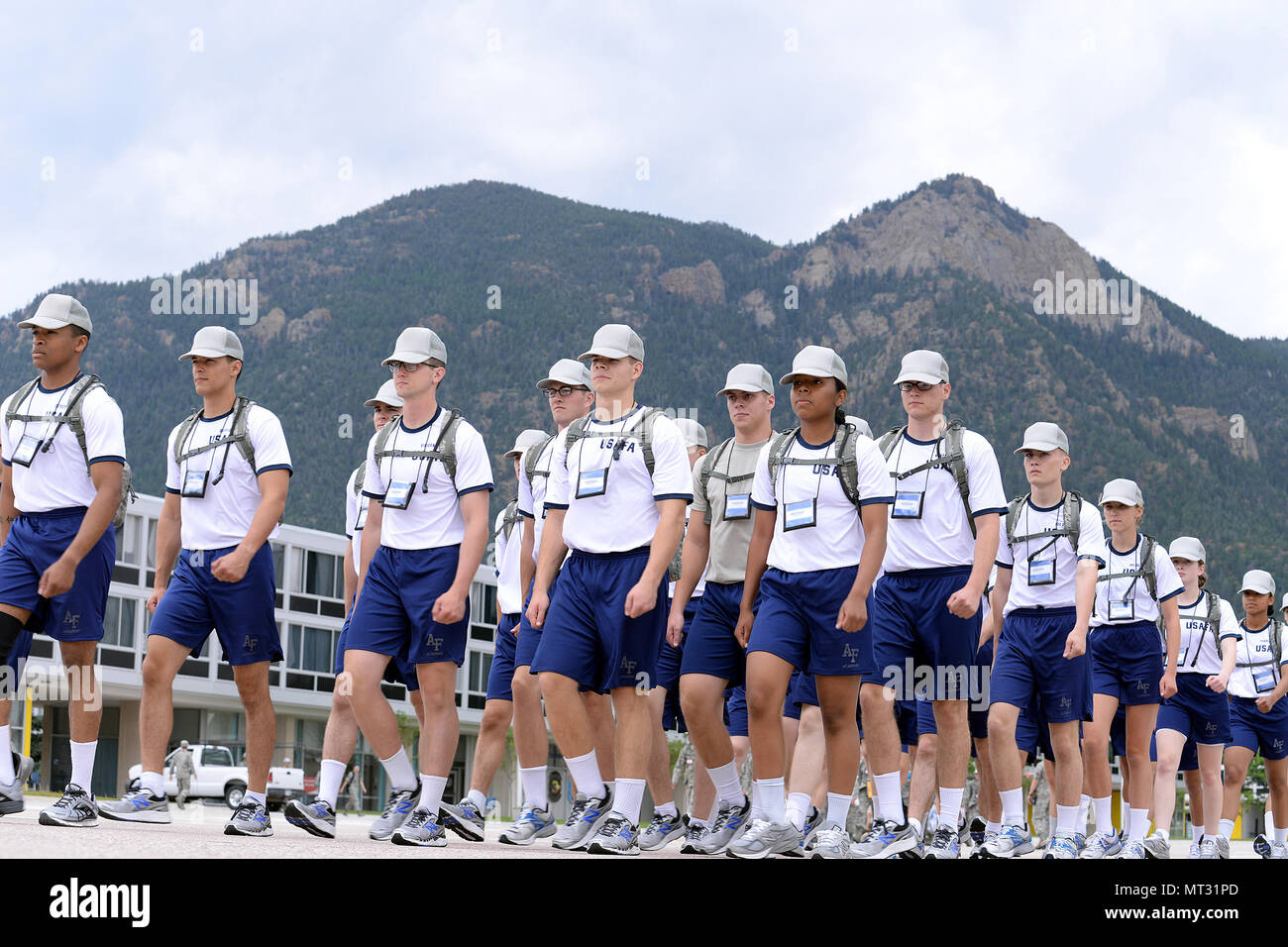 Basic cadets march on the U.S. Air Force Academy's terrazzo in Colorado ...