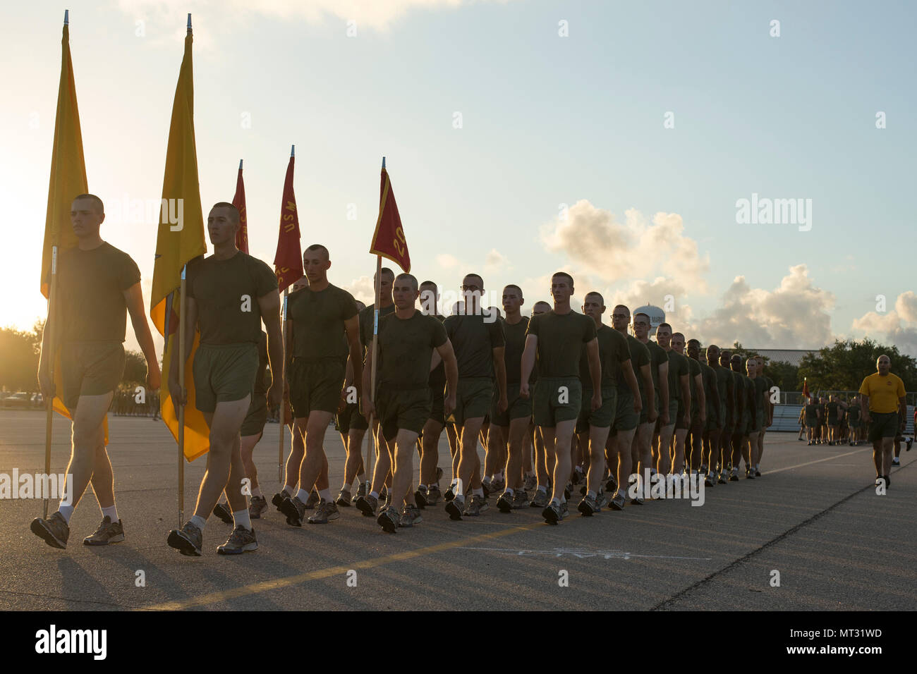 U.S. Marines with Hotel Company, 2nd Recruit Training Battalion, march ...