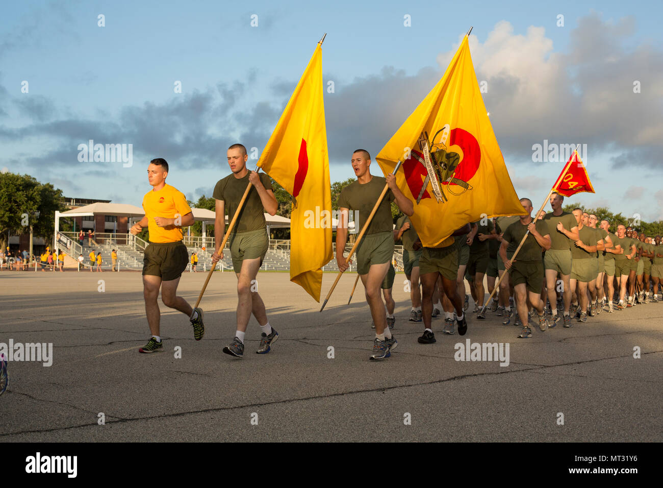 U.S. Marines with Hotel Company, 2nd Recruit Training Battalion, sing ...
