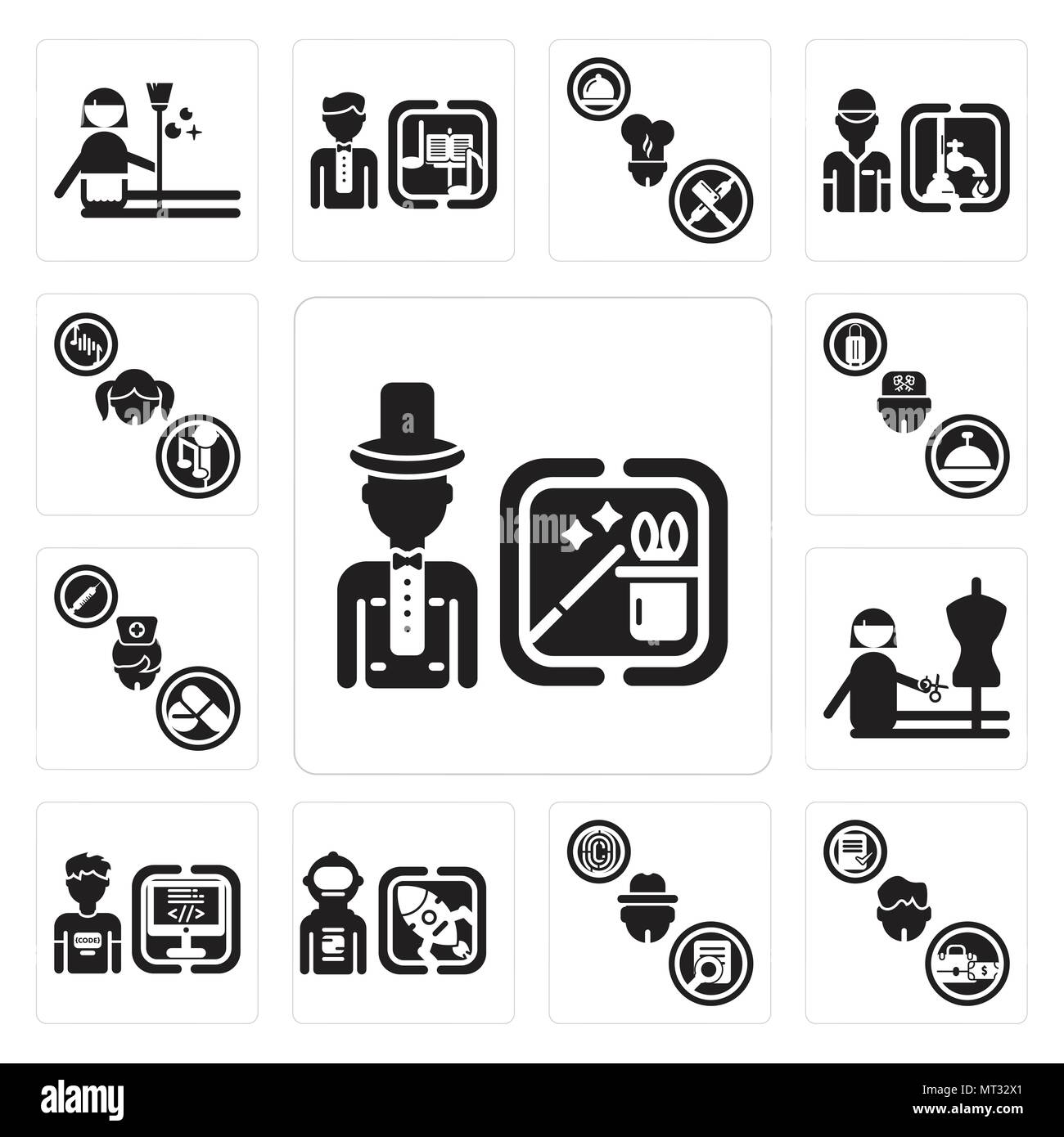 Set Of 13 simple editable icons such as Magician, Manager, Detective ...