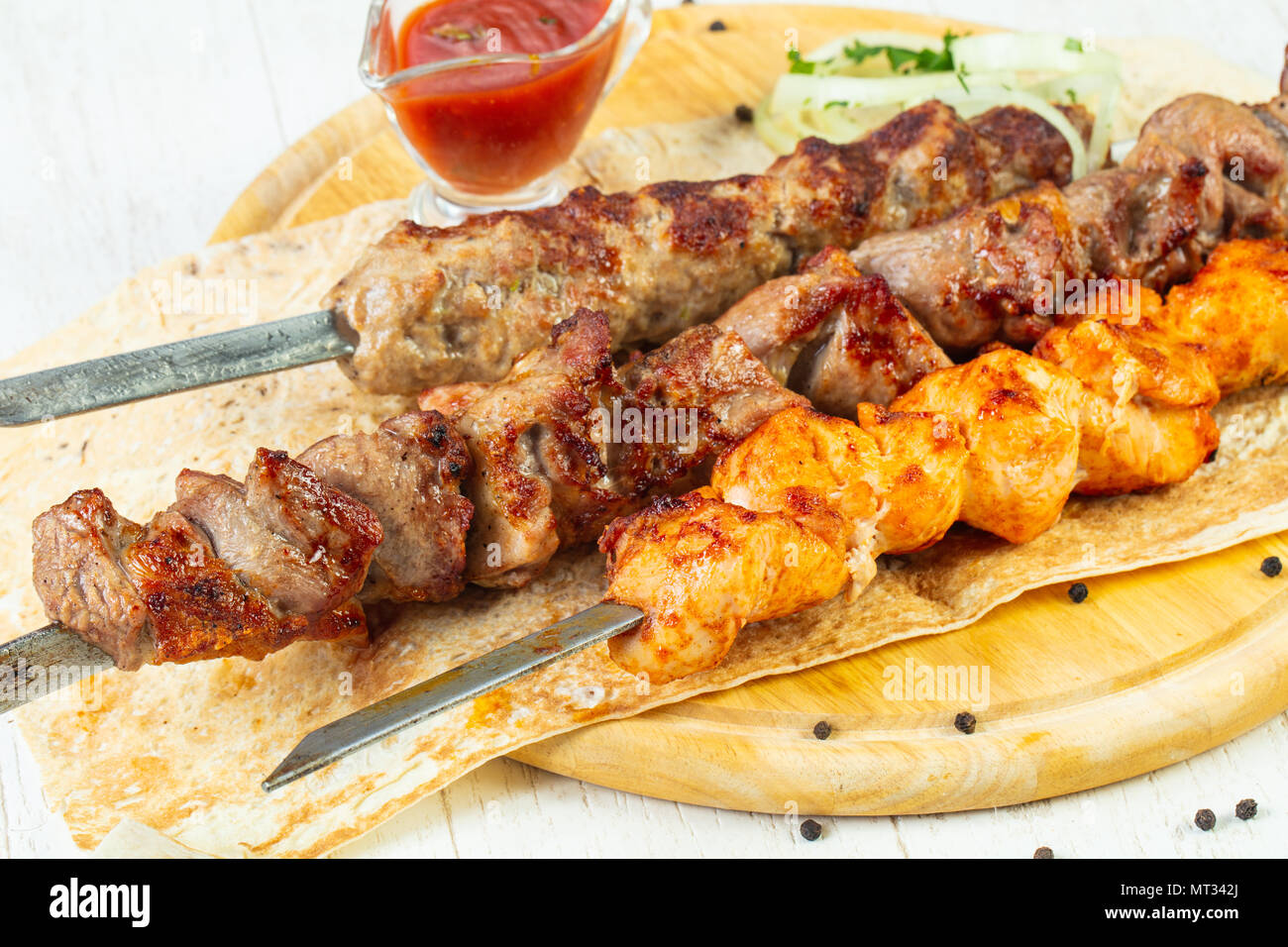 Grilled meat kebab mix plate assortment Stock Photo - Alamy