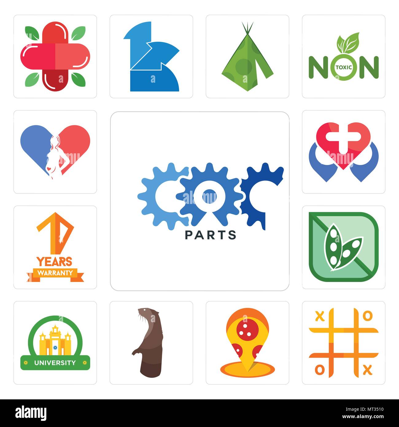 Set Of 13 simple editable icons such as carparts, tic tac toe, pizza ...