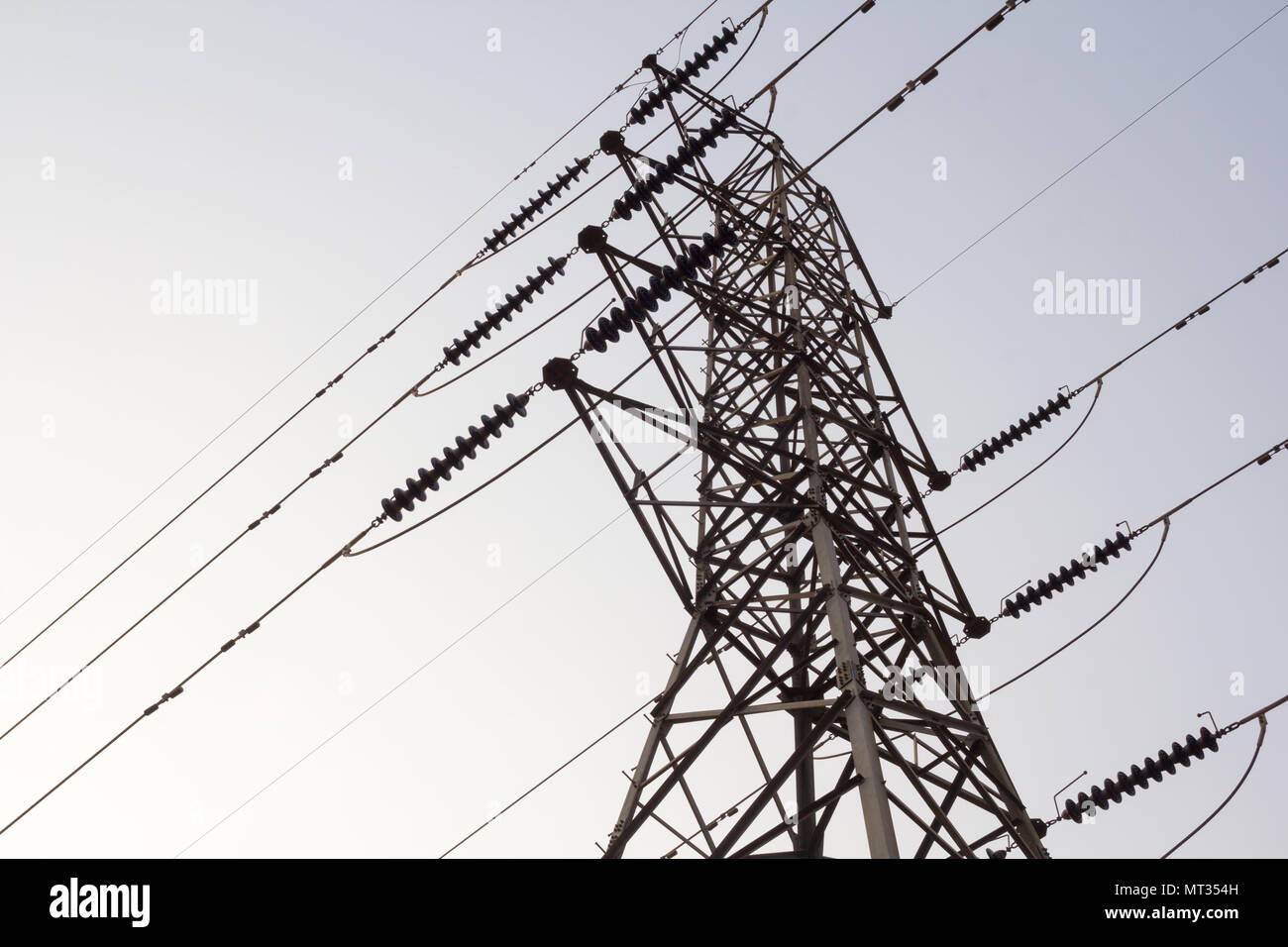 electricity tower overhead power line transmission tower on background ...