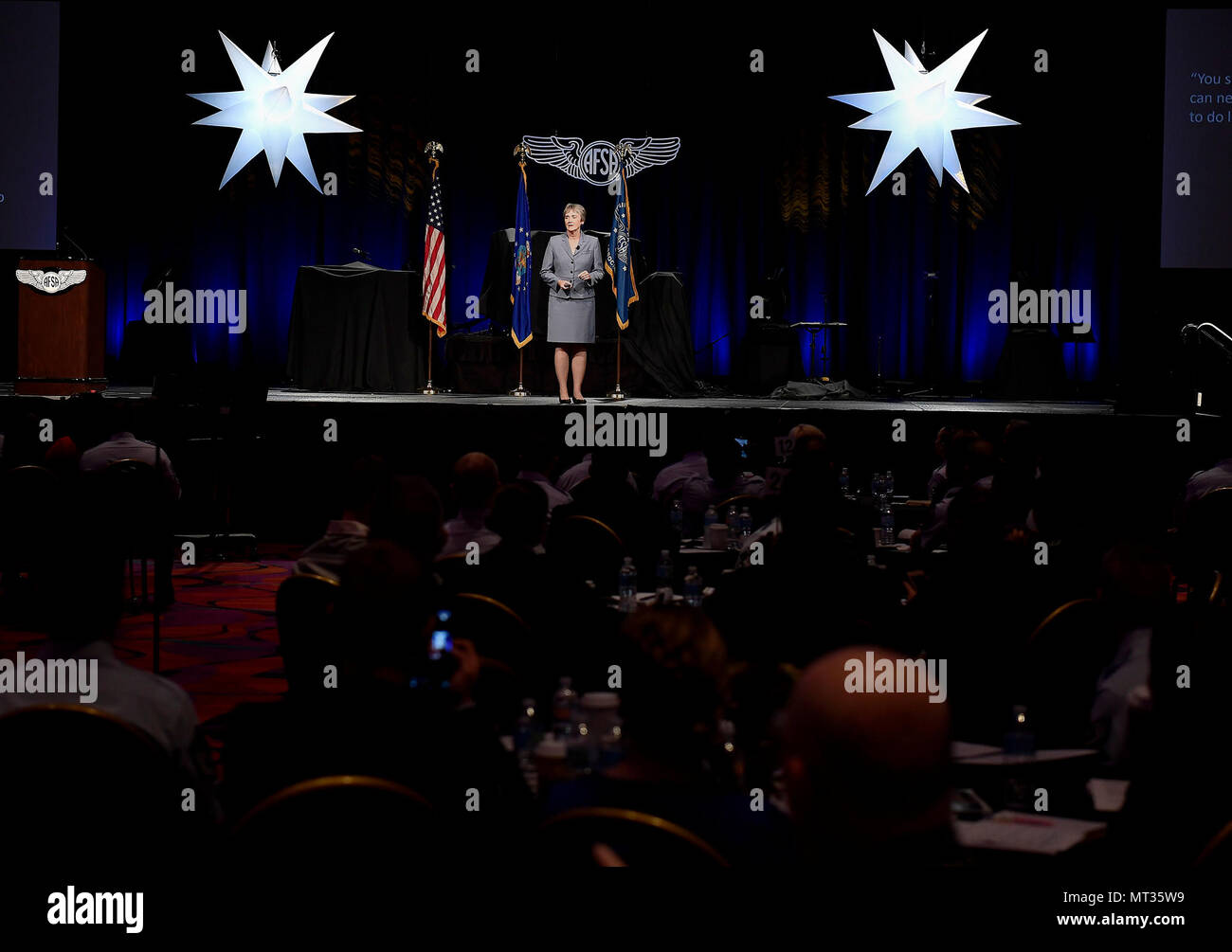 Secretary of the Air Force Heather Wilson talks to attendees at the Air ...