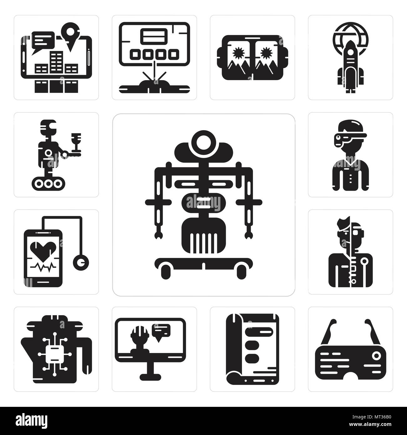 Set Of 13 simple editable icons such as Robot, Ar glasses, Display ...