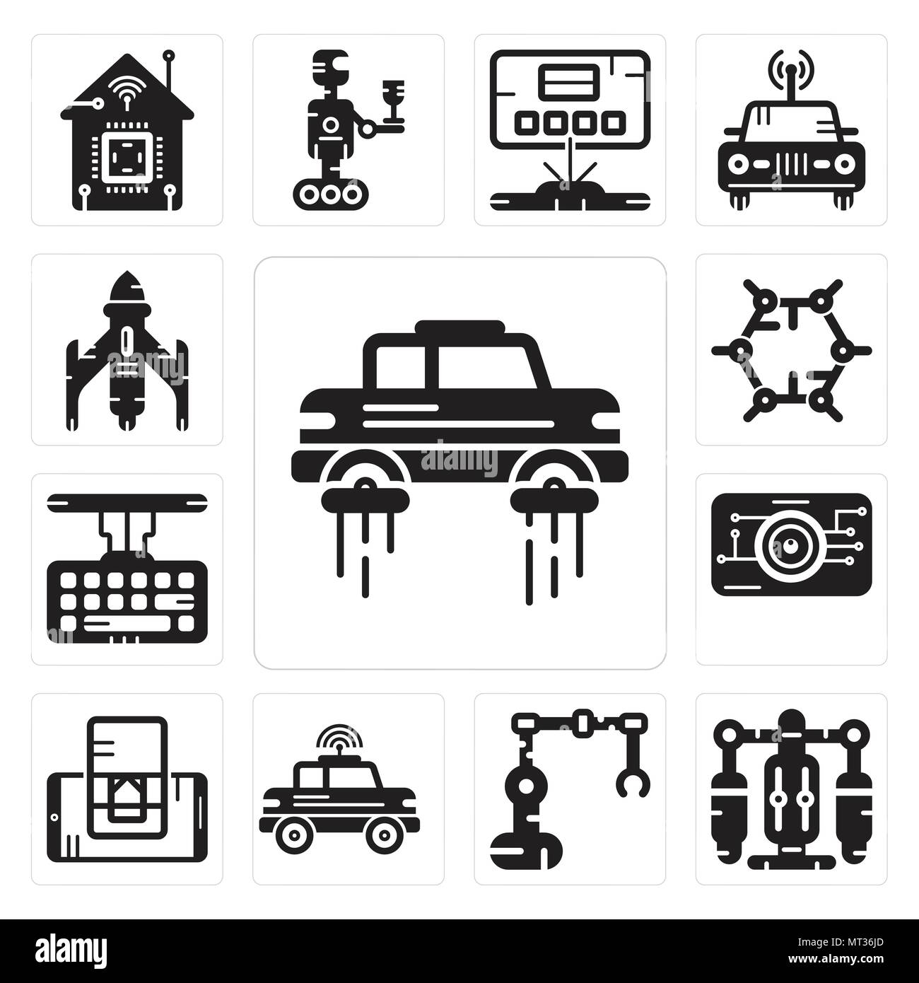 Set Of 13 simple editable icons such as Flying car, Jet pack ...