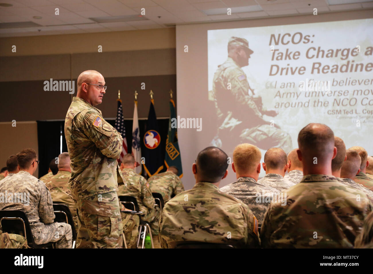 Soldiers of the Army Reserve attend a town hall at Fort McCoy’s NCO ...