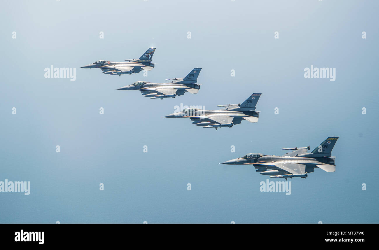 A Four-Ship formation of F-16 Fighting Falcons fly over Shaw Air Force ...