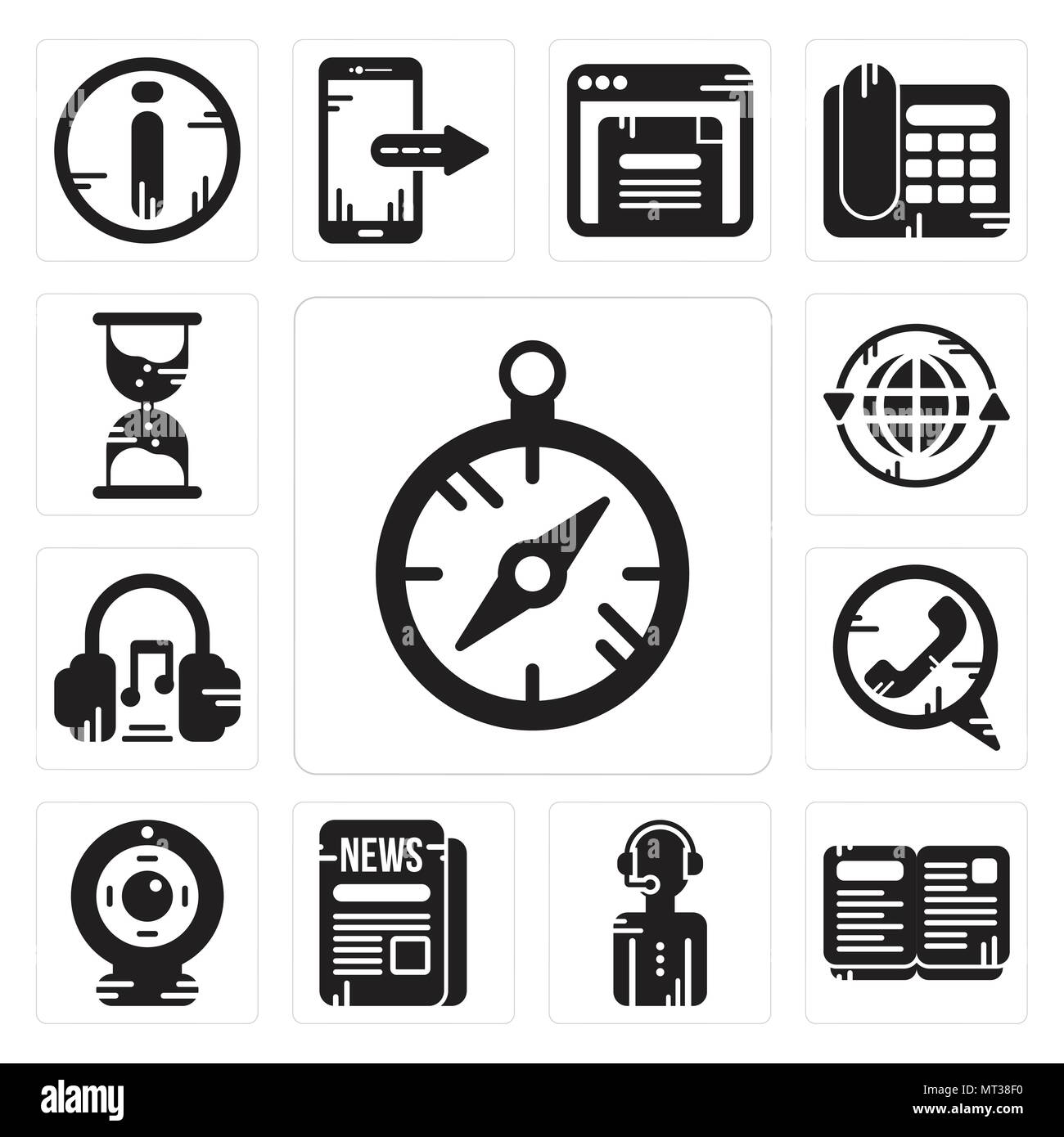 Set Of 13 simple editable icons such as Compass, Open book, News ...