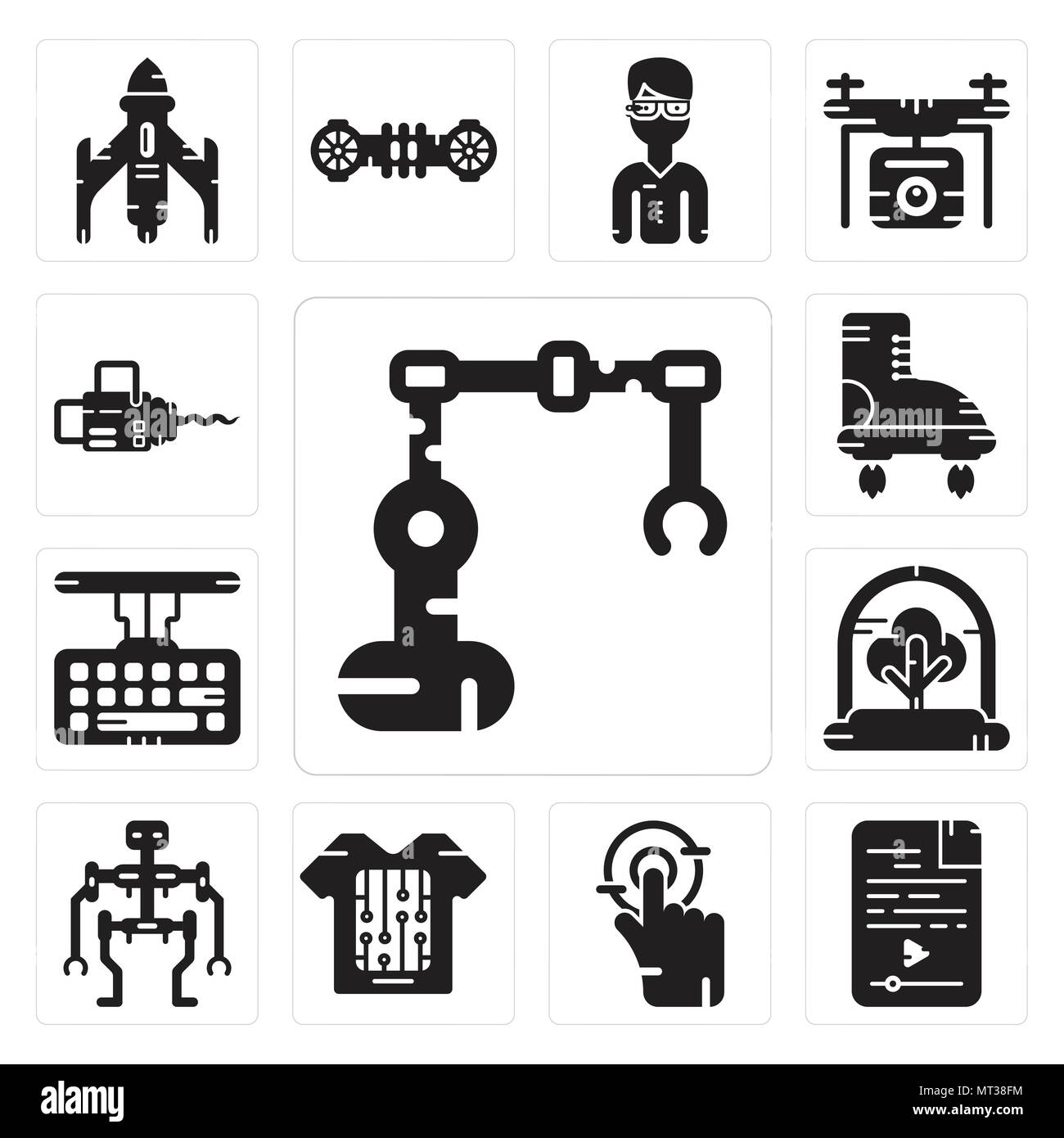 Set Of 13 simple editable icons such as Industrial robot, Audio file ...
