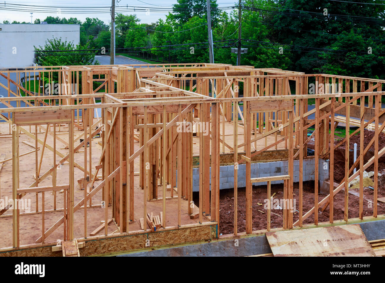 Wood Building frame New residential construction home framing with ...