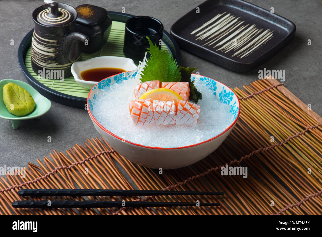 Salmon Toro , Fish belly Japanese sashimi Food Stock Photo - Alamy