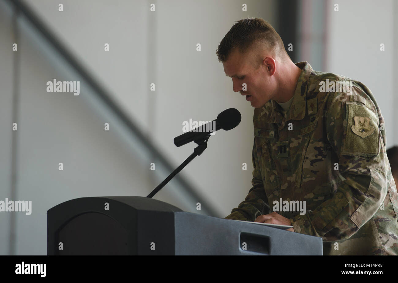 Chaplain (Capt.) Joshua Flynn, 455th Air Expeditionary Wing, delivers ...