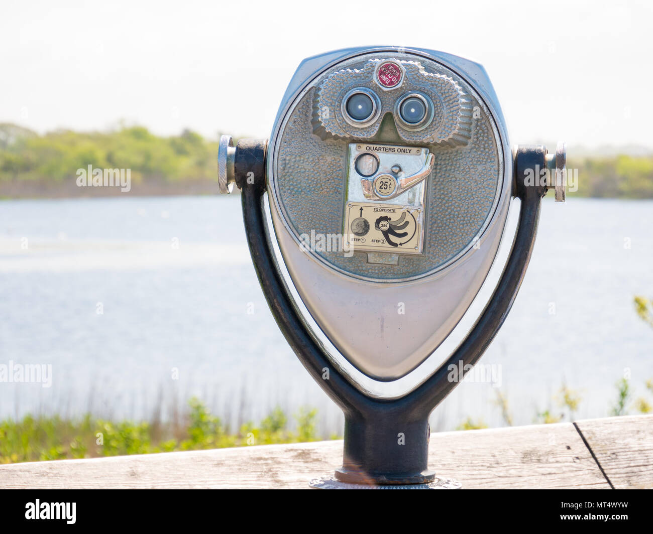 Tourist retro coin operated binoculars on the beach, Virginia, USA ...