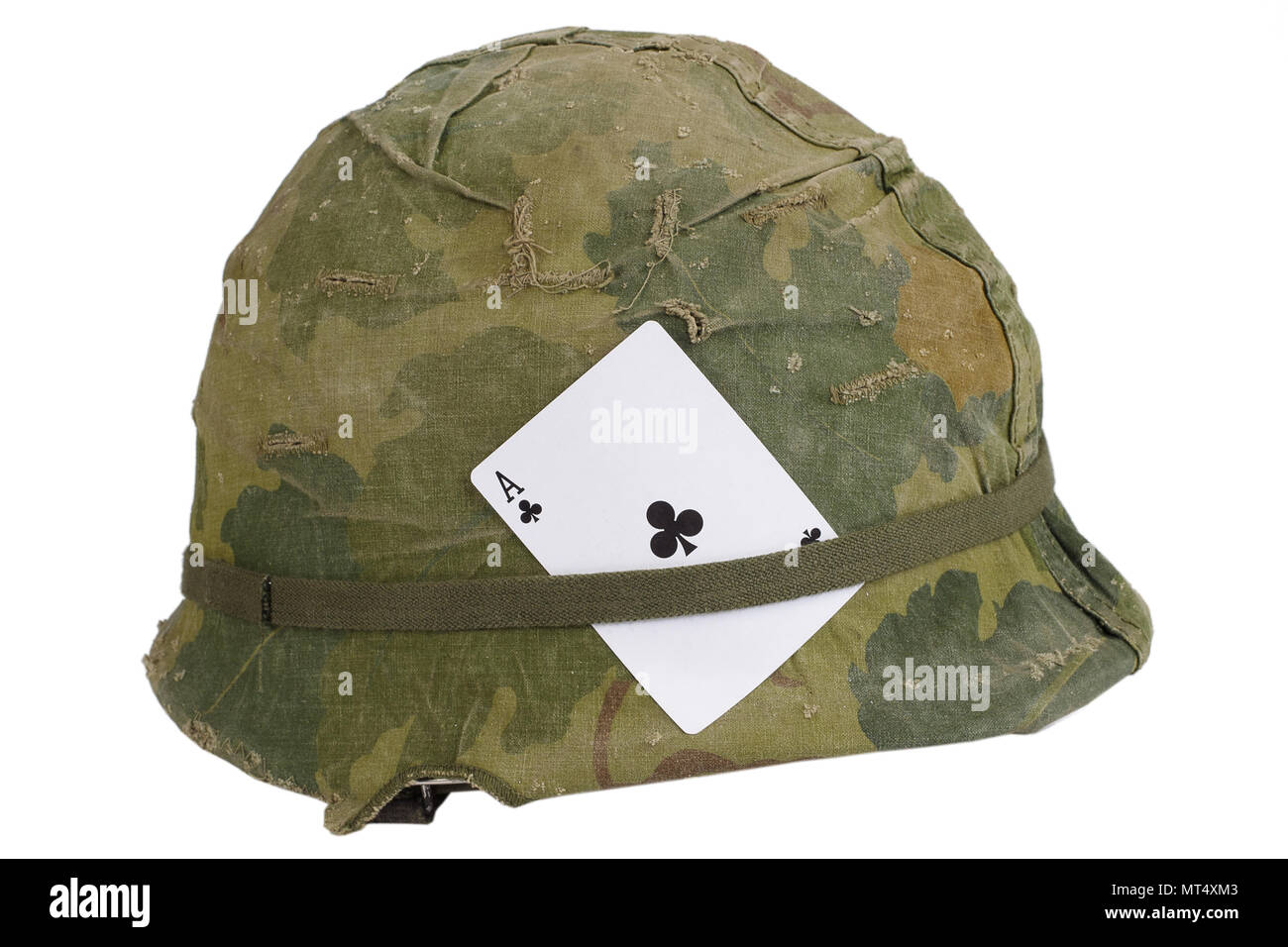 US Army helmet Vietnam war period with camouflage cover and ammo belt ...