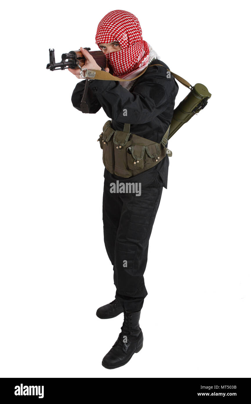 East Islamic rebel with kalashnikov gun isolated on white Stock Photo ...
