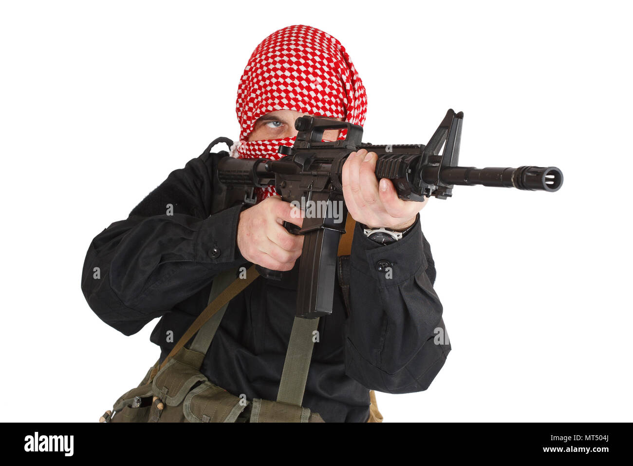 Rebel with assault rifle isolated on white Stock Photo - Alamy