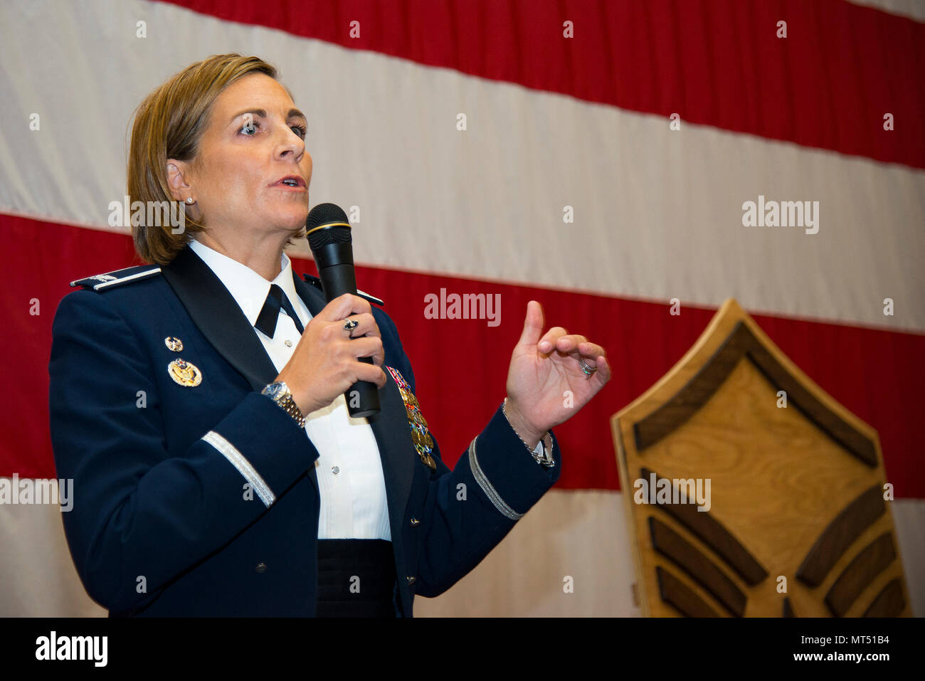 Col. Jennifer Short, 23d Wing commander, gives closing remarks at a ...