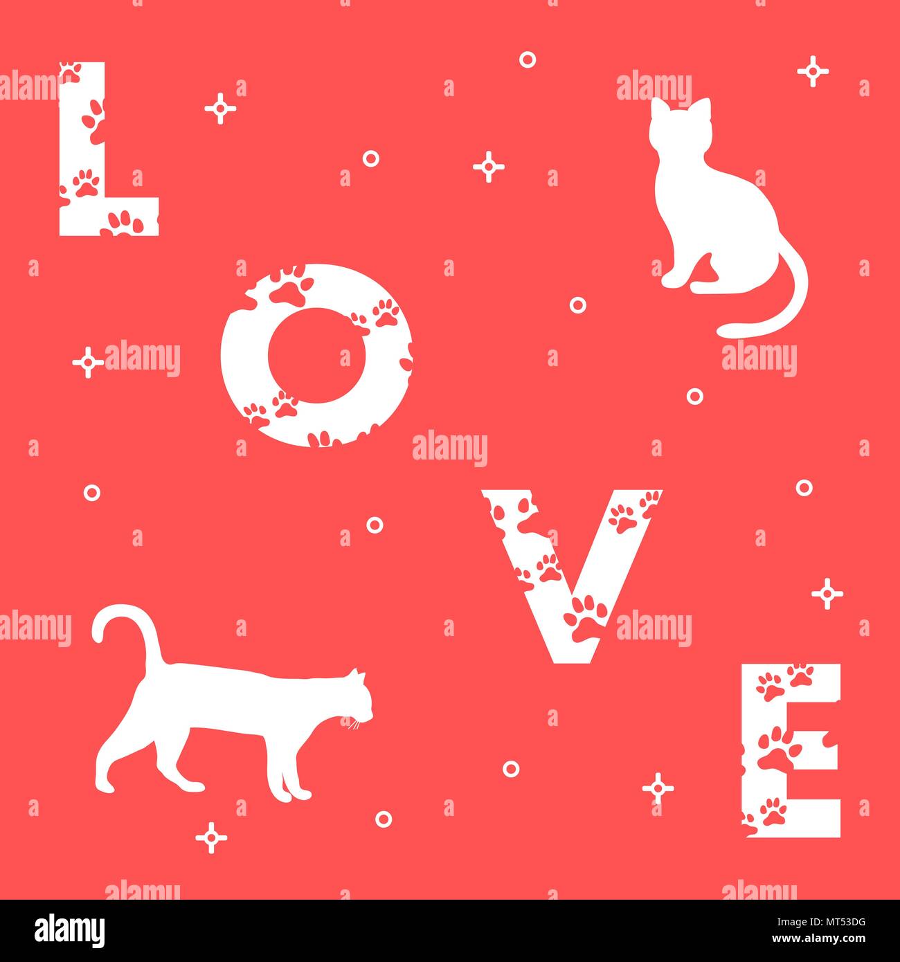 Word: Love. The message is decorated with traces of a cat. Cats ...