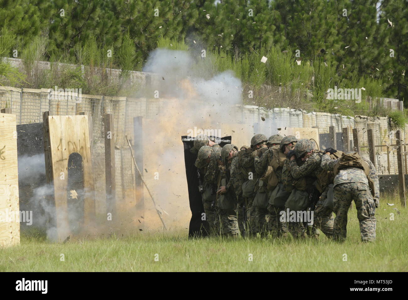 Marines detonate an oval charge during urban mobility training at Camp ...