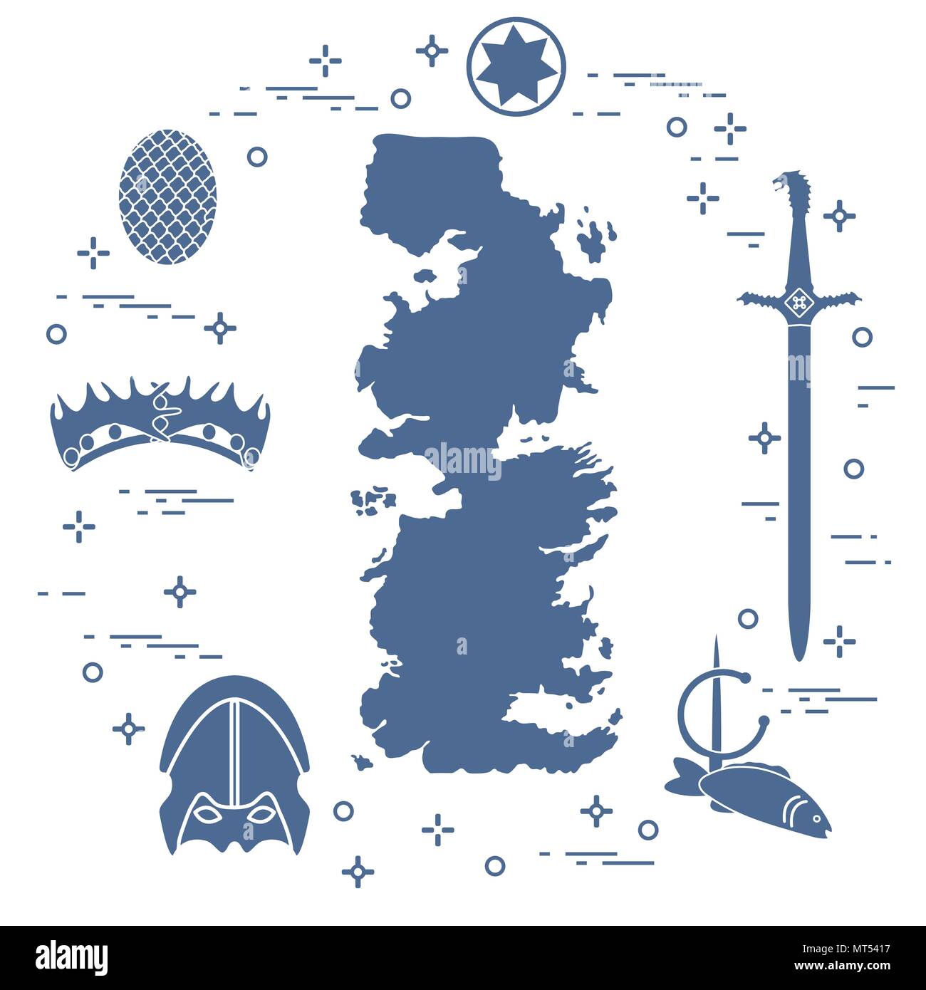 Symbols of the popular fantasy television series. Art and cinema theme ...