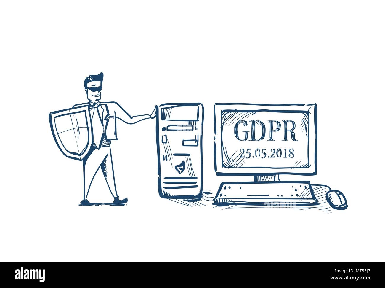 man in business suit shield security and protection of personal data on ...