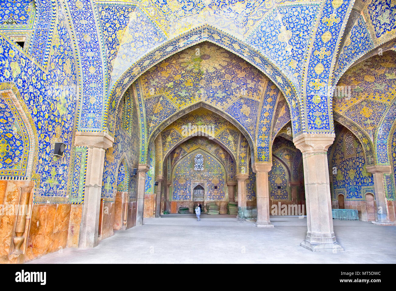 Tiled oriental arcs and pillars on Jame Abbasi mosque, Esfahan, Iran ...