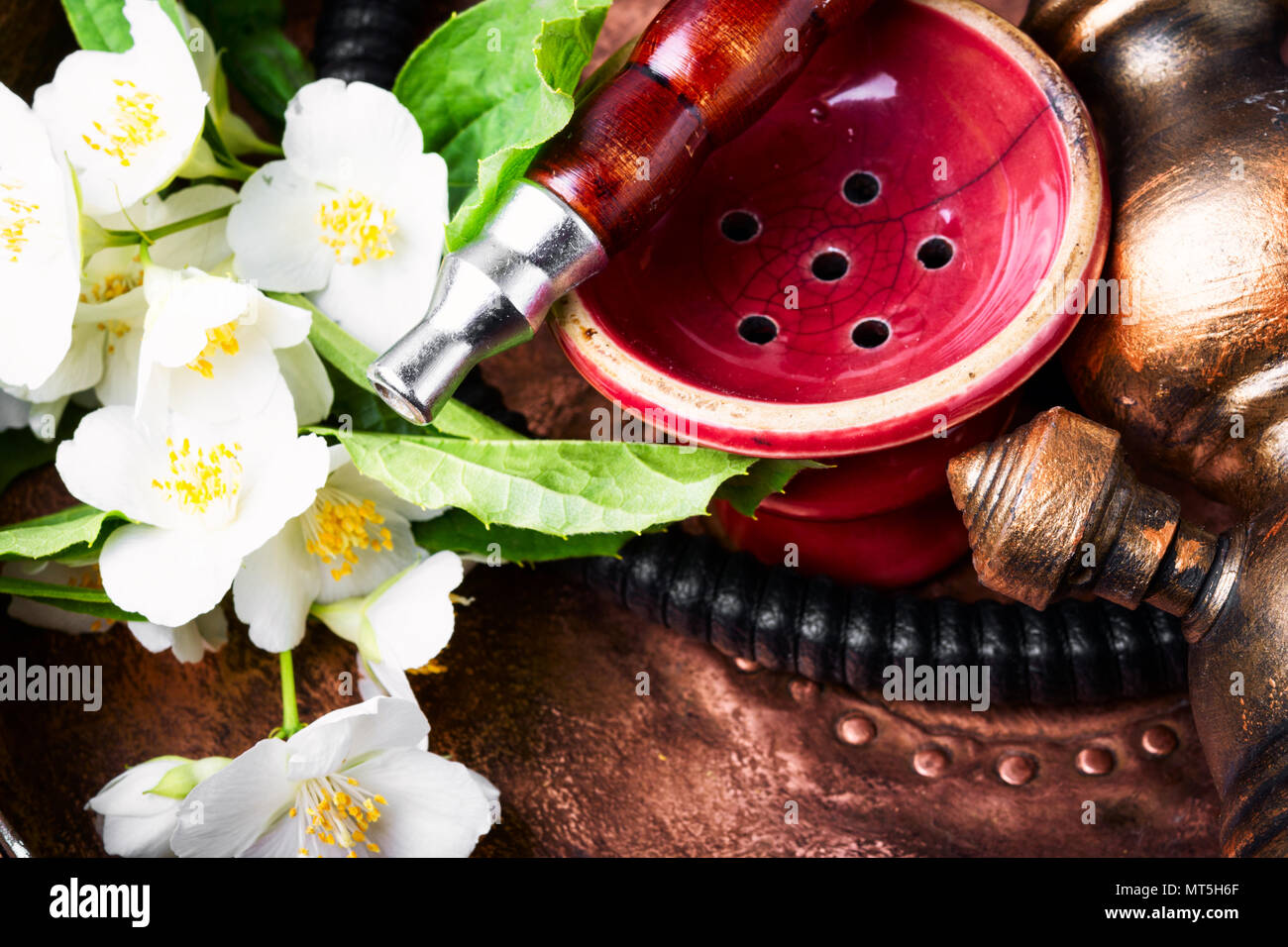 exotic hookah with jasmine floral scent.Shisha concept.Modern hookah ...